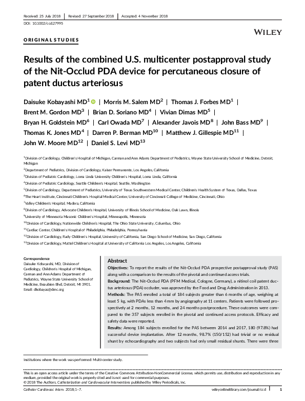 (PDF) Results of the combined U.S. multicenter postapproval study of ...