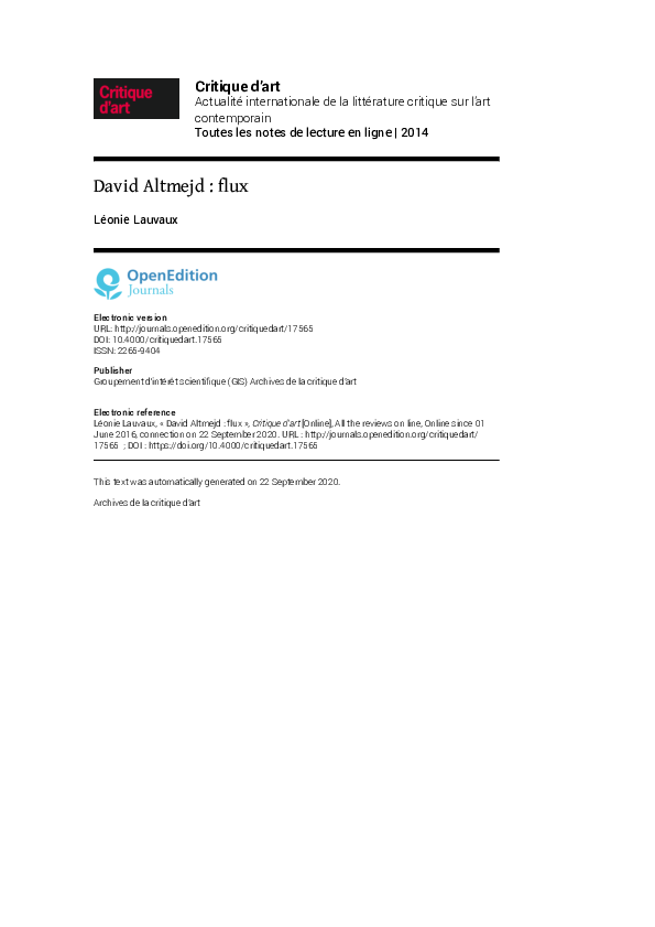 (PDF) David Altmejd : flux