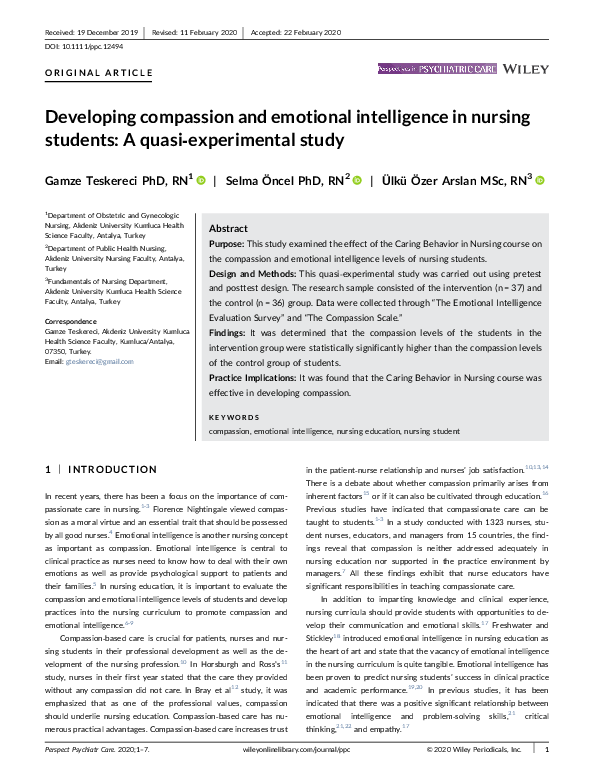 Developing compassion and emotional intelligence in nursing students: A ...