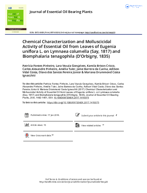 (PDF) Chemical Characterization and Molluscicidal Activity of Essential Oil from Leaves of ...