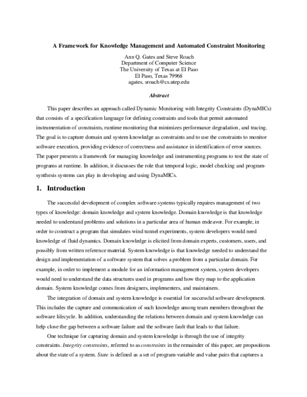 Pdf A Framework For Knowledge Management And Automated Constraint