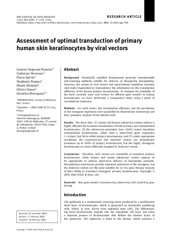(PDF) Assessment of optimal transduction of primary human skin ...