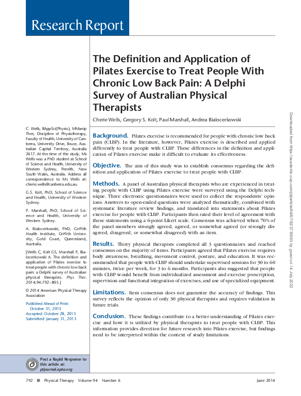 (PDF) The Definition and Application of Pilates Exercise to Treat ...