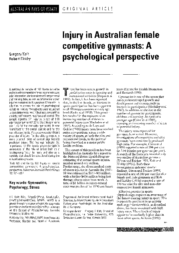 (PDF) Injury in Australian female competitive gymnasts: A psychological ...