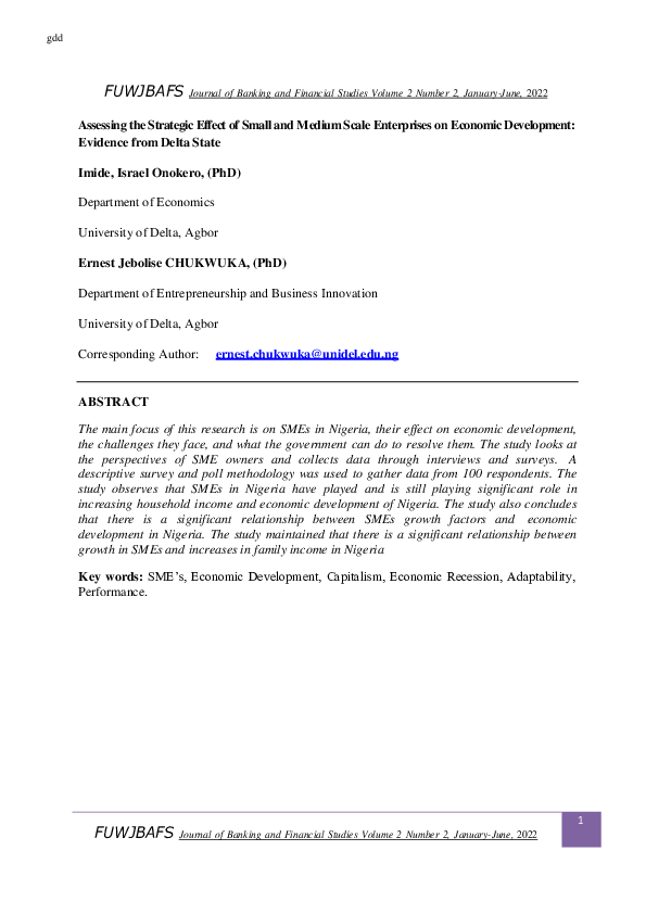 (PDF) Assessing the Strategic Effect of Small and Medium Scale Enterprises on Economic ...