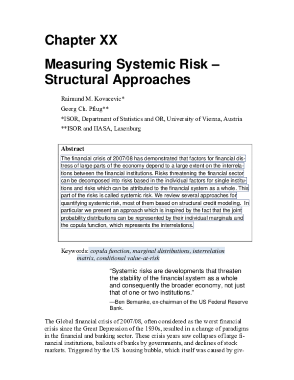 (PDF) Measuring Systemic Risk: Structural Approaches