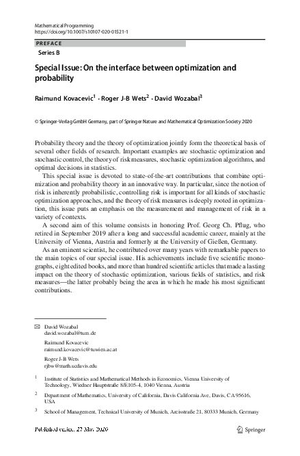 (PDF) Special Issue: On the interface between optimization and probability