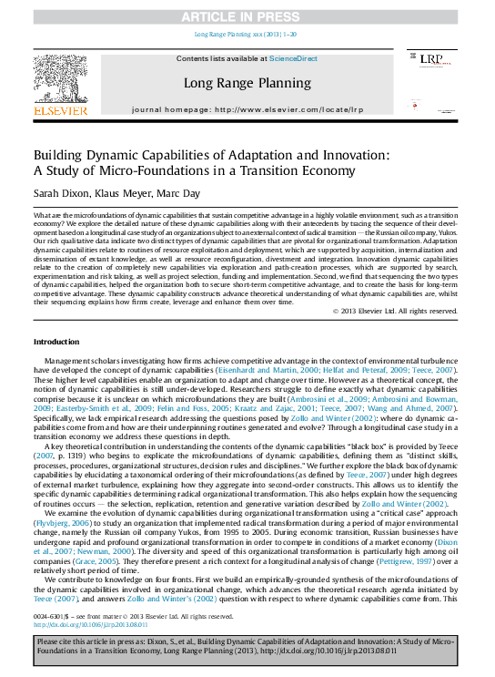 (PDF) Building Dynamic Capabilities of Adaptation and Innovation: A Study of Micro-Foundations ...