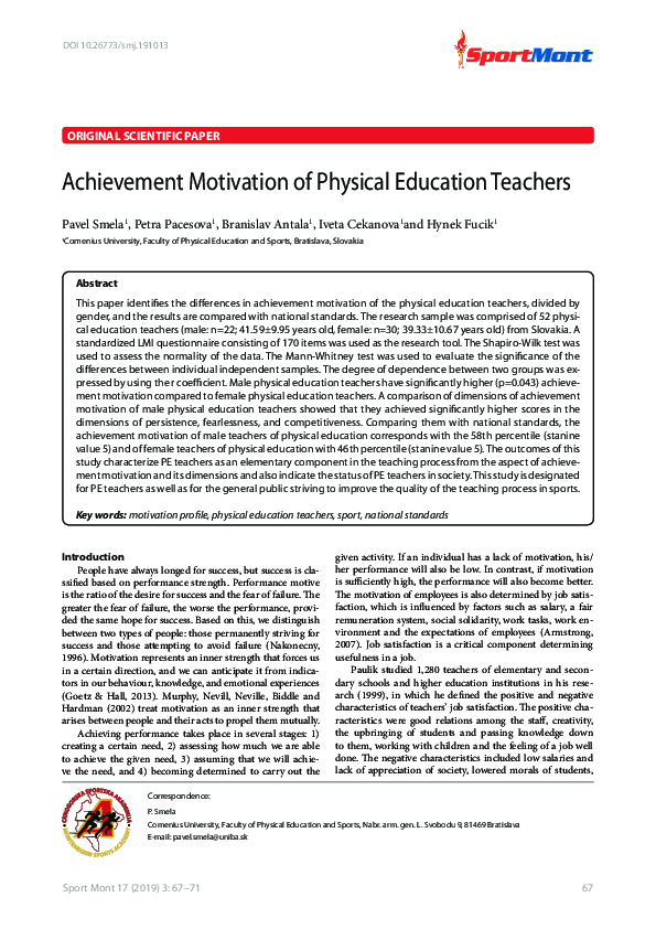 (PDF) Achievement Motivation of Physical Education Teachers