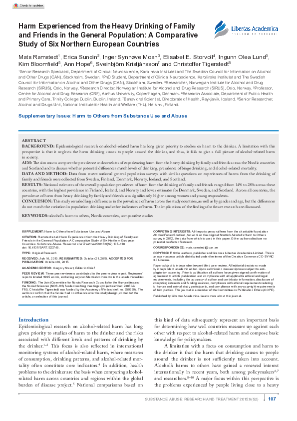 (PDF) Harm Experienced from the Heavy Drinking of Family and Friends in ...