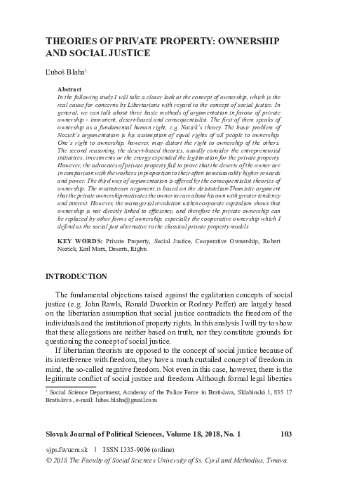 (PDF) Theories of Private Property: Ownership and Social Justice