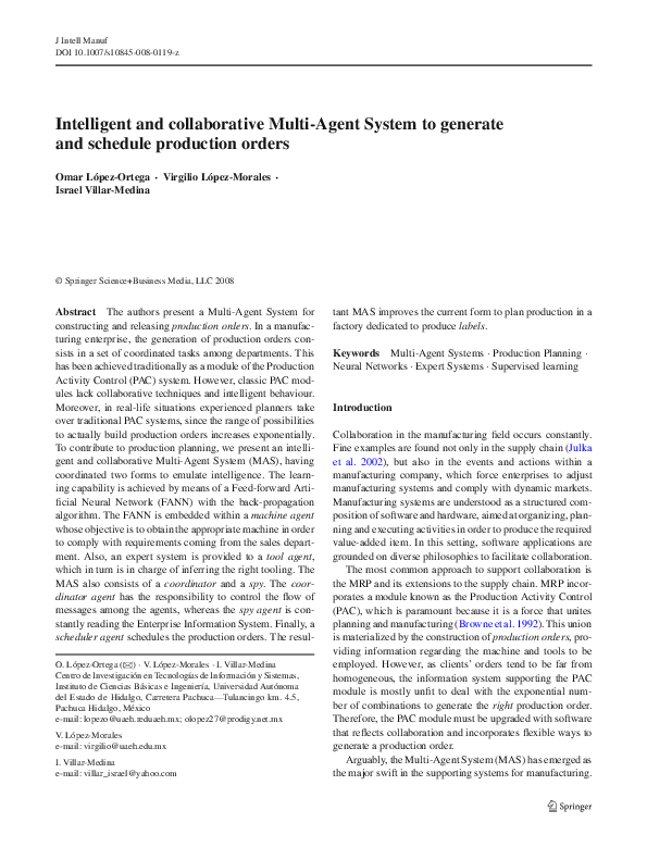 (PDF) Intelligent and collaborative Multi-Agent System to generate and schedule production ...