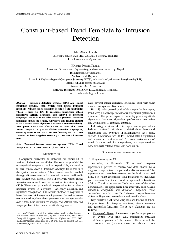 (PDF) Constraint-based Trend Template for Intrusion Detection