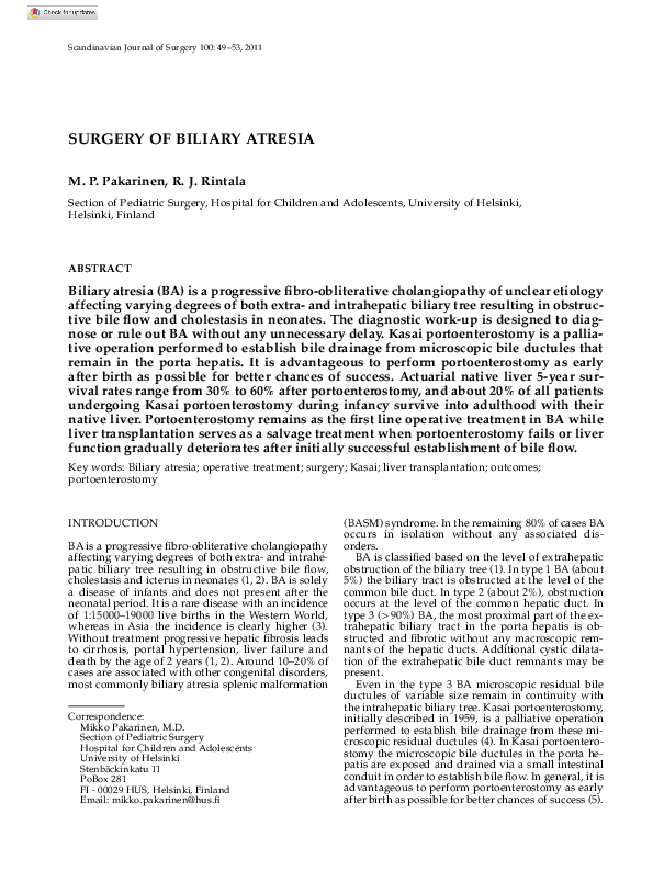 (PDF) Surgery of Biliary Atresia
