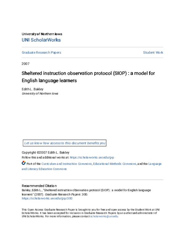 (PDF) Sheltered instruction observation protocol (SIOP) : a model for English language learners