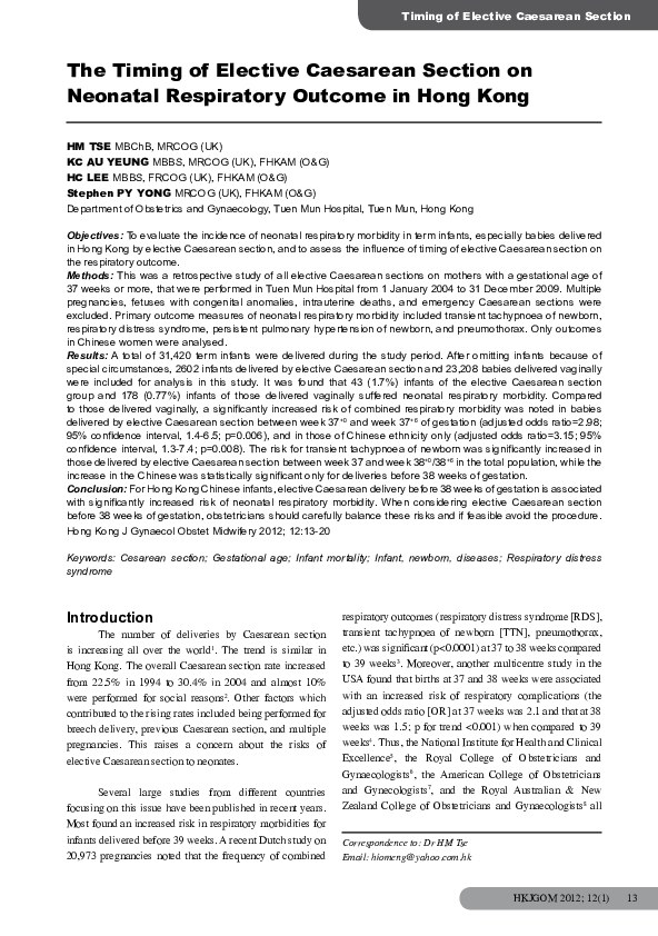 (PDF) The Timing of Elective Caesarean Section on Neonatal Respiratory ...