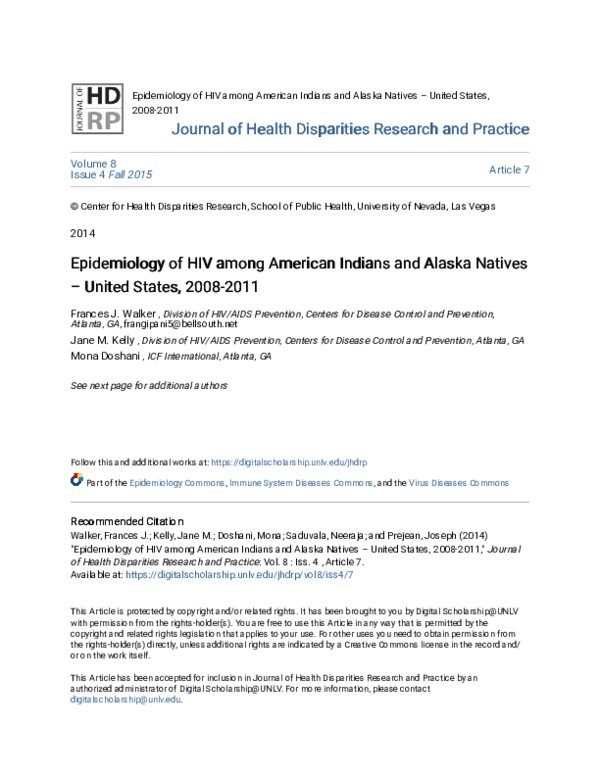 (PDF) Epidemiology of HIV among American Indians and Alaska Natives ...