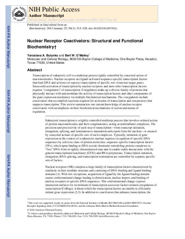 (PDF) Nuclear Receptor Coactivators: Structural and Functional Biochemistry