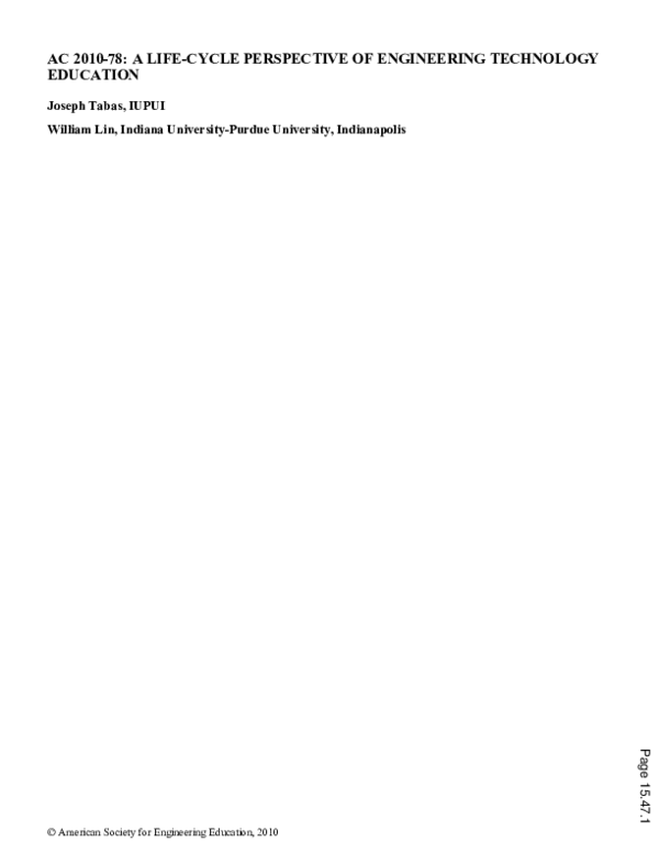 (PDF) A Life Cycle Perspective Of Engineering Technology Education