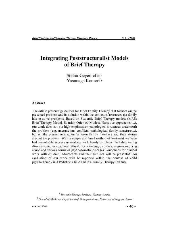 (PDF) Integrating Poststructuralist Models of Brief Therapy