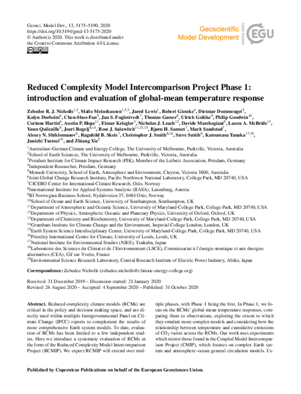 (PDF) Reduced Complexity Model Intercomparison Project Phase 1: introduction and evaluation of ...