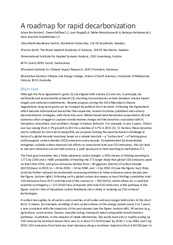 (PDF) A roadmap for rapid decarbonization