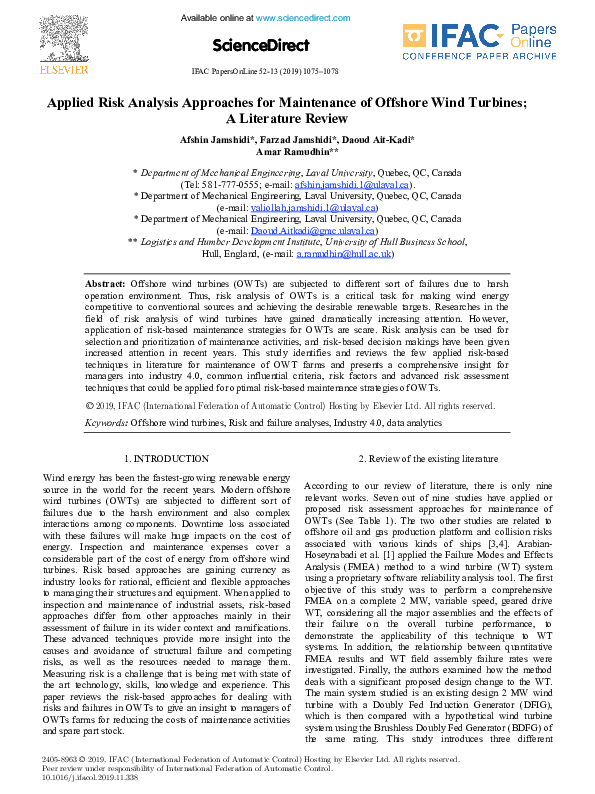 (PDF) Applied Risk Analysis Approaches for Maintenance of Offshore Wind ...