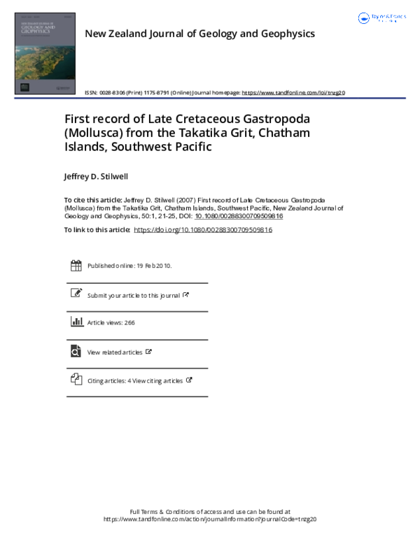 (PDF) First record of Late Cretaceous Gastropoda (Mollusca) from the Takatika Grit, Chatham ...