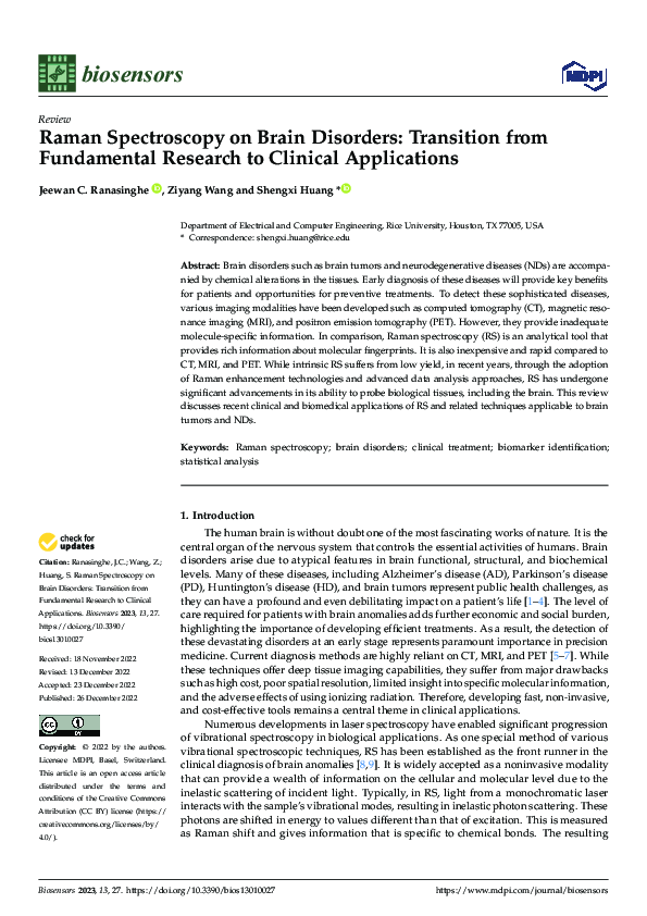 (PDF) Raman Spectroscopy on Brain Disorders: Transition from ...