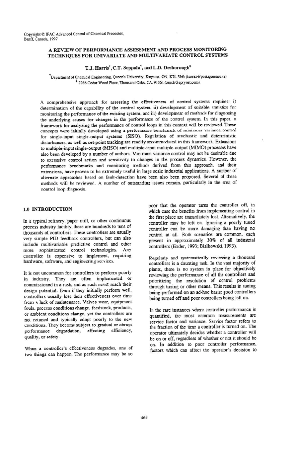 (PDF) A Review of Performance Assessment and Process Monitoring Techniques for Univariate and ...