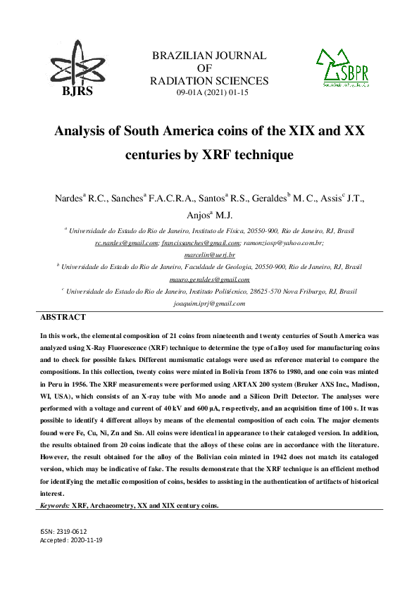 (PDF) Analysis of South America coins of the XIX and XX centuries by ...