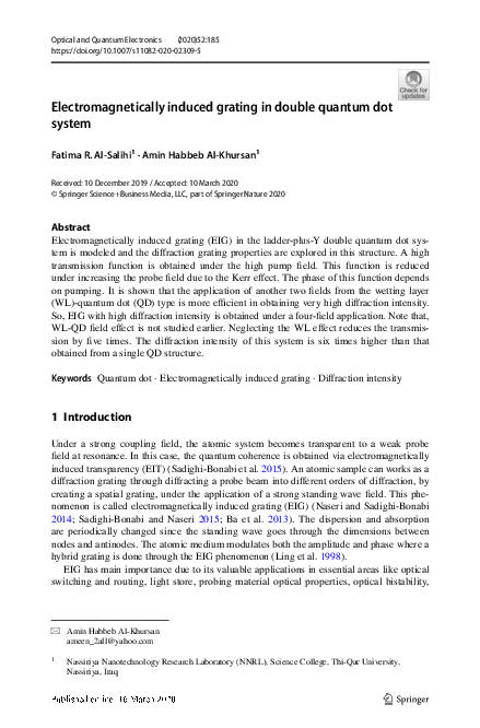(PDF) Electromagnetically induced grating in double quantum dot system