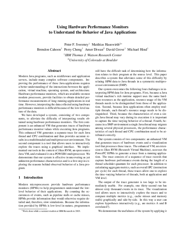 (PDF) Using hardware performance monitors to understand the behavior of Java applications
