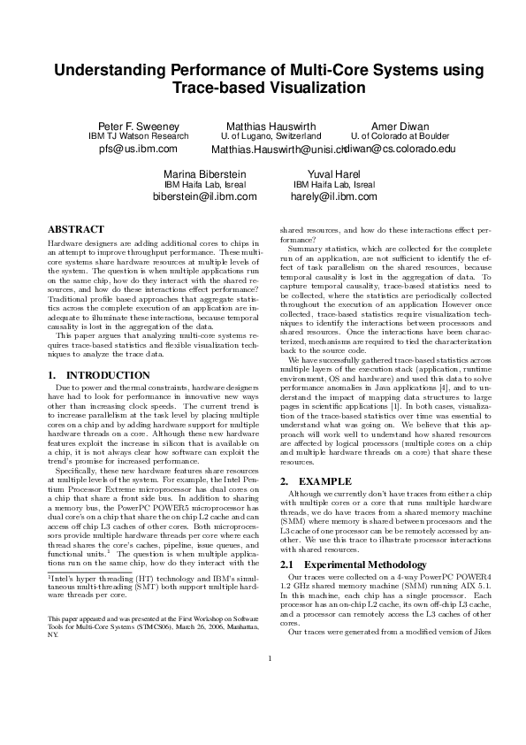 Pdf Understanding Performance Of Multicore Systems Using Trace Based Visualization