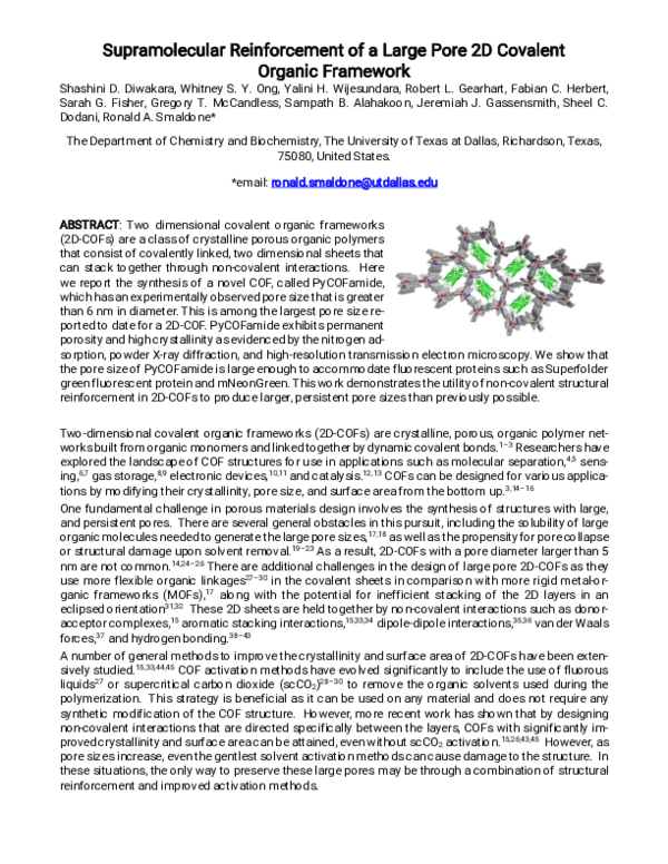 (PDF) Supramolecular Reinforcement of a Large Pore 2D Covalent Organic ...