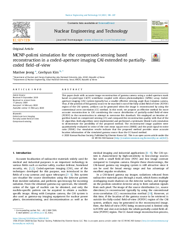 (PDF) MCNP-polimi simulation for the compressed-sensing based reconstruction in a coded-aperture ...