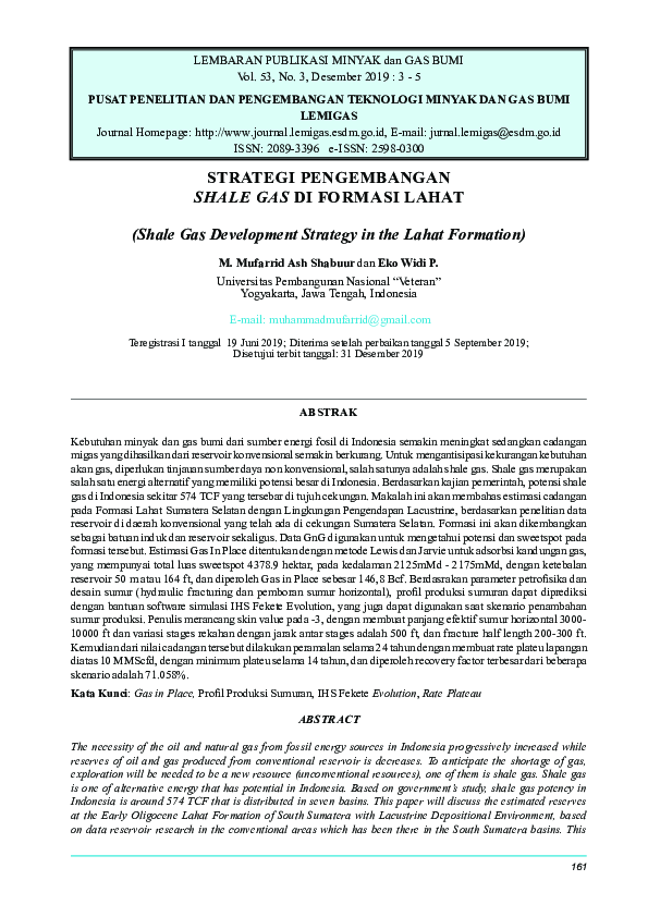 (PDF) Strategi Pengembangan Shale Gas DI Formasi Lahat