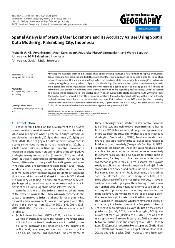 (PDF) Spatial Analysis of Startup User Locations and Its Accuracy Values Using Spatial Data ...