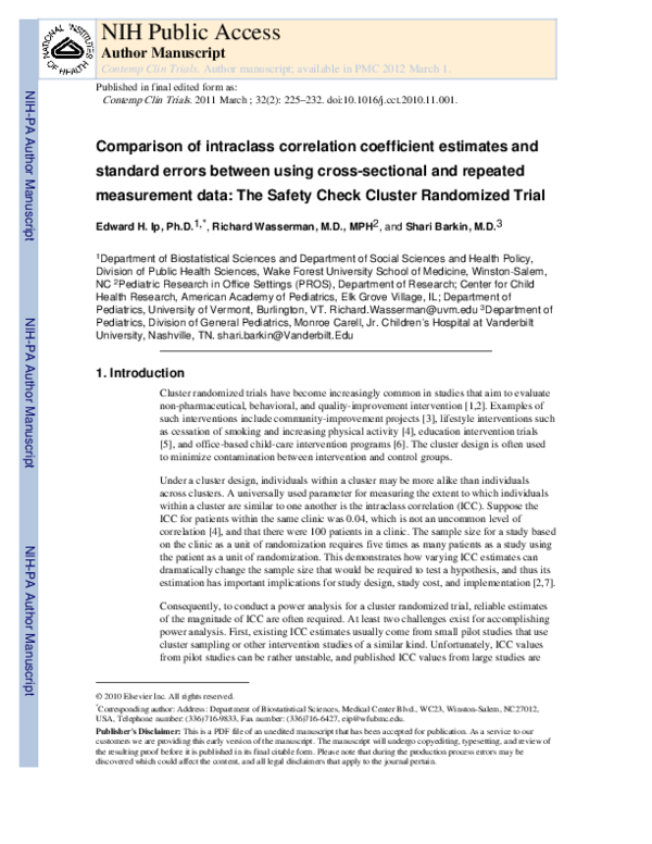 (PDF) Comparison of intraclass correlation coefficient estimates and ...