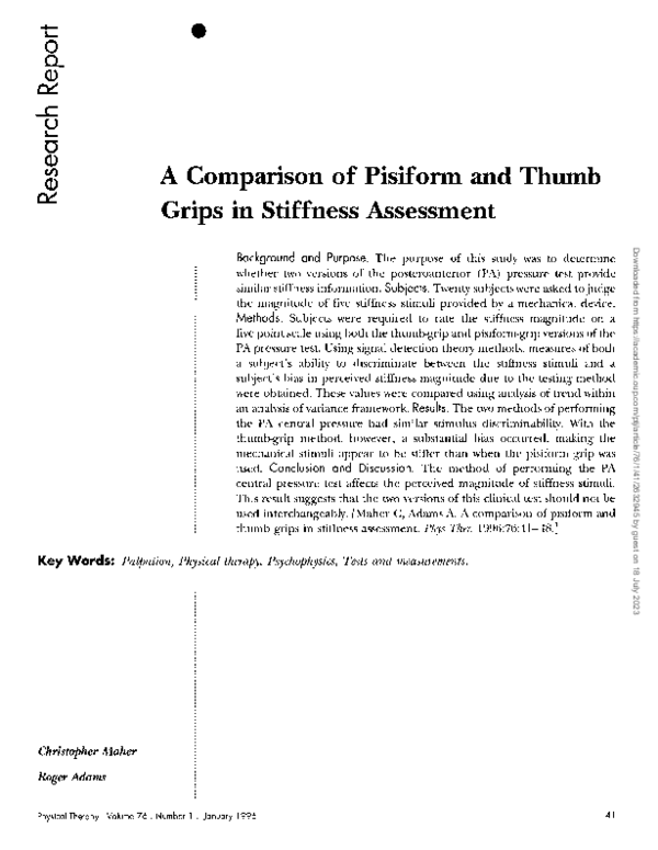 (PDF) A Comparison of Pisiform and Thumb Grips in Stiffness Assessment