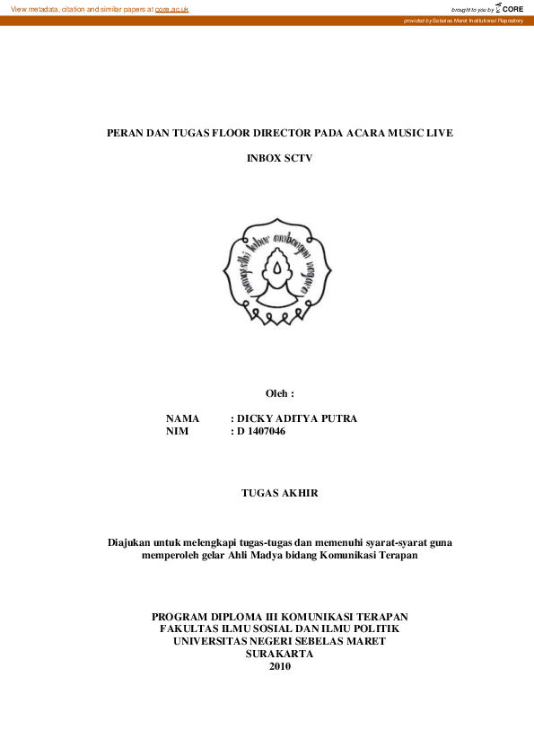 (PDF) Peran Dan Tugas Floor Director Pada Acara Music Live Inbox SCTV