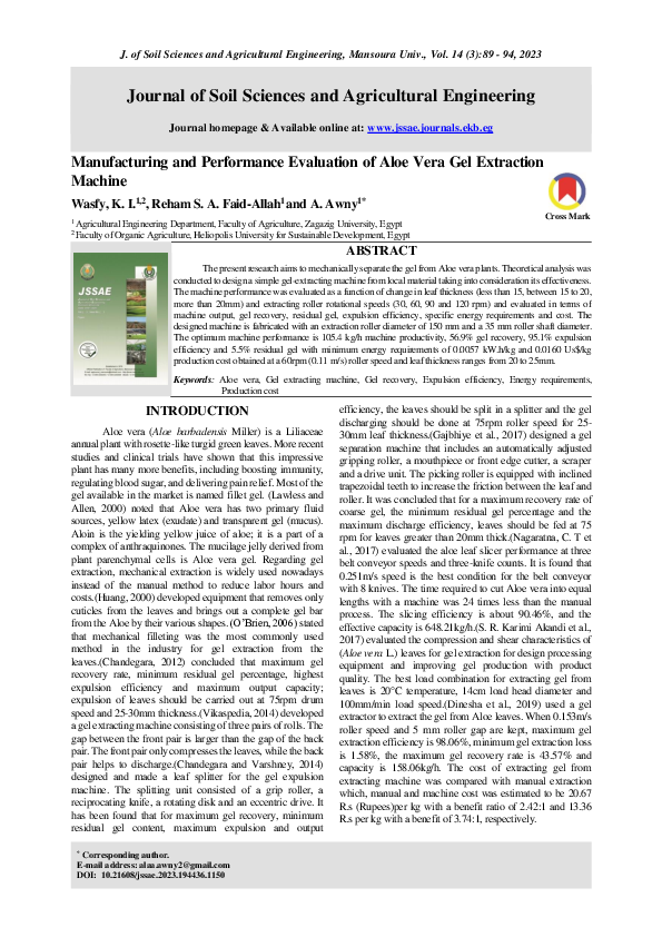 (PDF) Manufacturing and Performance Evaluation of Aloe Vera Gel ...