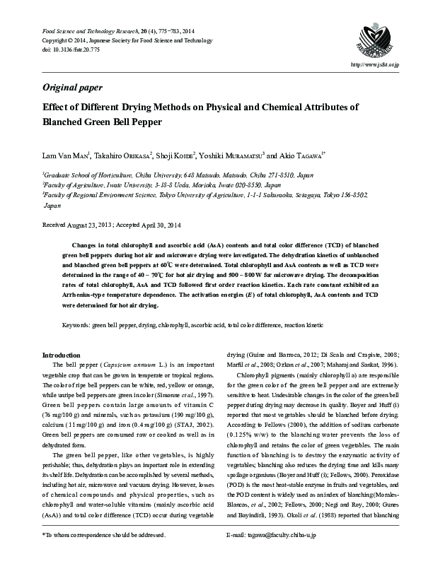Pdf Effect Of Different Drying Methods On Physical And Chemical