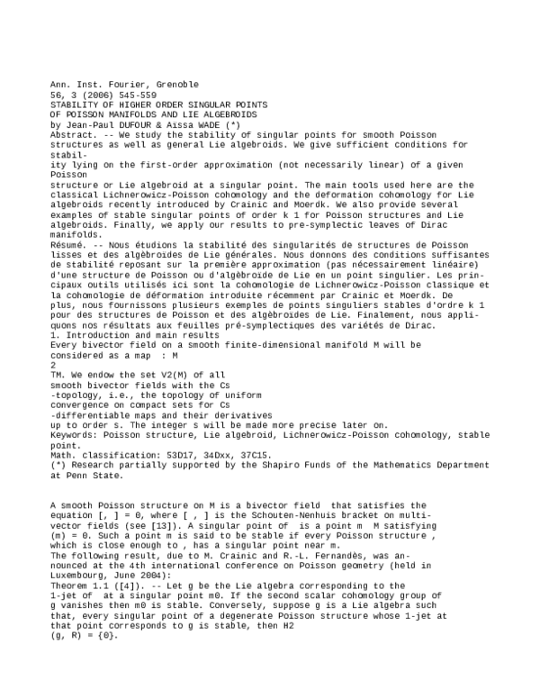 Stability of higher order singular points of Poisson manifolds and Lie ...