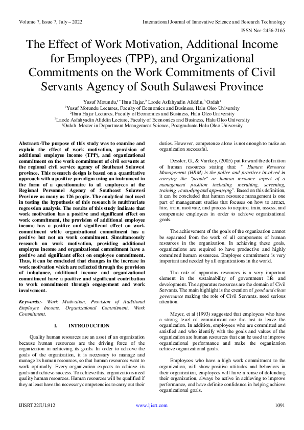(PDF) The Effect of Work Motivation, Additional Income for Employees (TPP), and Organizational ...