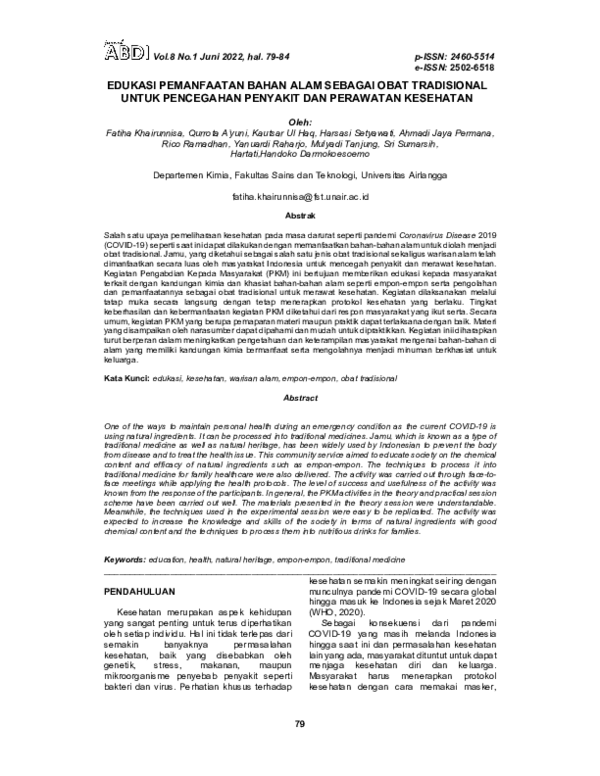 (PDF) Edukasi Pemanfaatan Bahan Alam Sebagai Obat Tradisional Untuk Pencegahan Penyakit Dan ...