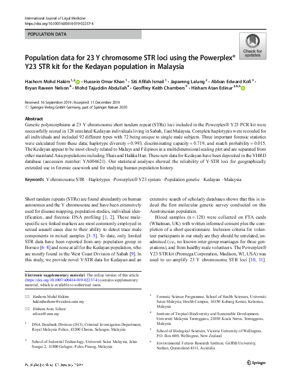 Population data for 23 Y chromosome STR loci using the Powerplex® Y23 ...