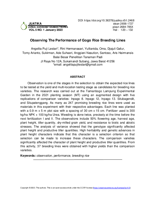 (PDF) Observasi Observing The Performance of Gogo Rice Breeding Lines