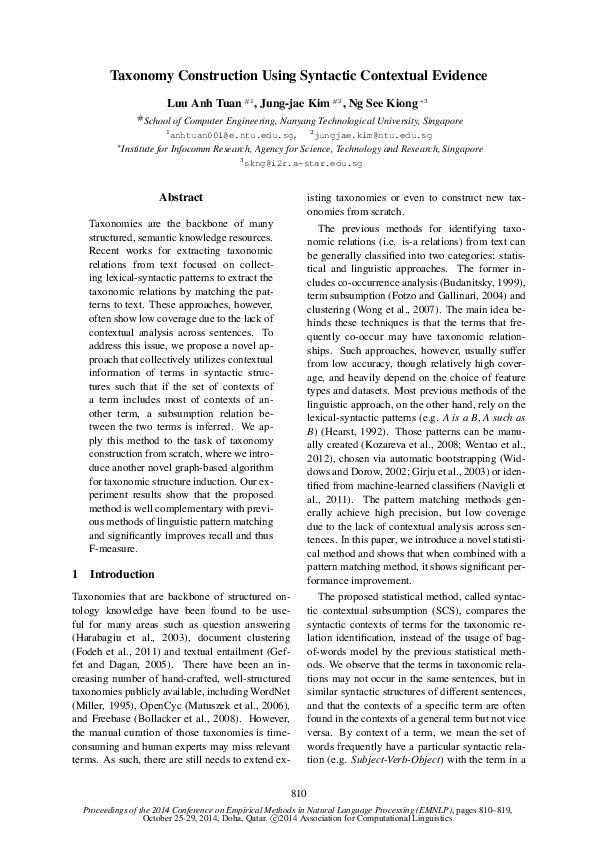 (PDF) Taxonomy Construction Using Syntactic Contextual Evidence