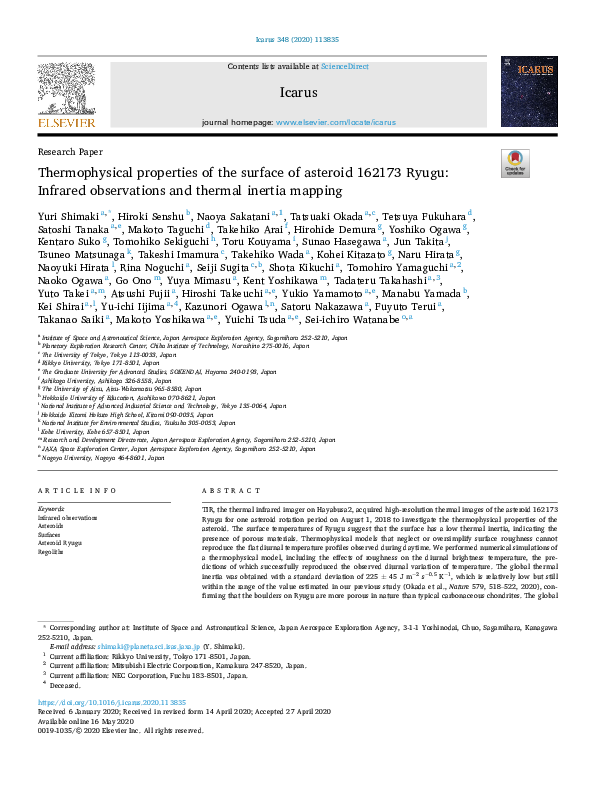 (PDF) Thermophysical properties of the surface of asteroid 162173 Ryugu: Infrared observations ...